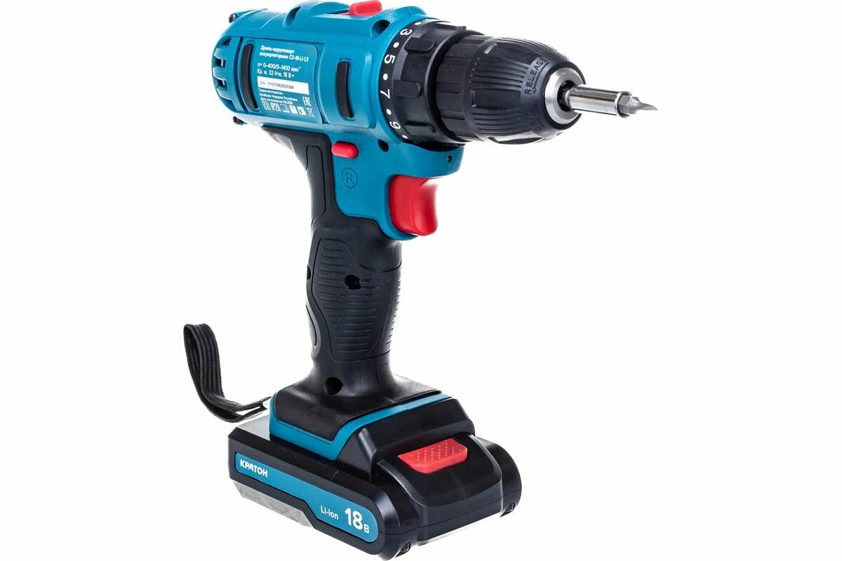 Дрель-шуруповерт аккумуляторная Кратон 18 Вольт, 1,5 Ач, 2 АКБ , в кейсе