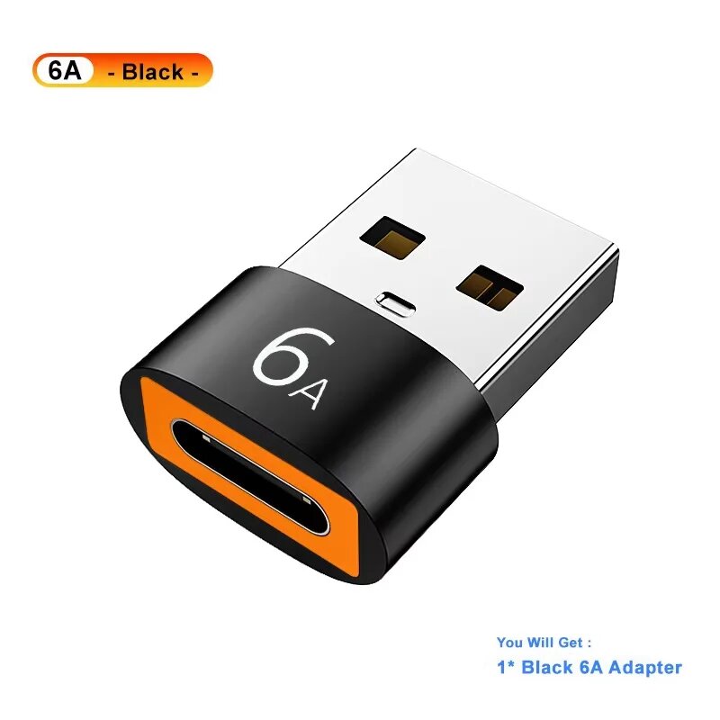 6A Black USB адаптер Type-C
