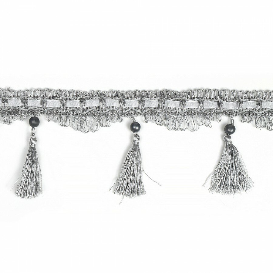 Бахрома для штор с кисточками 6152-0305 цв.6474 шир.110мм 100% ПЭ цв. серебро уп.10м