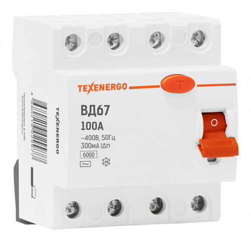 УЗО ВД67 4Р 100А/300мА TEXENERGO