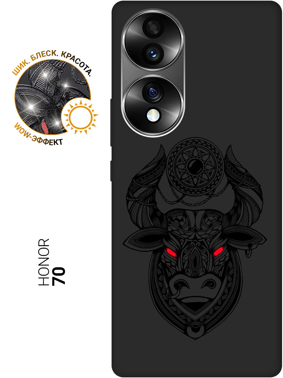 Матовый Soft Touch силиконовый чехол на Honor 70, Хонор 70 с 3D принтом "Grand Bull" черный