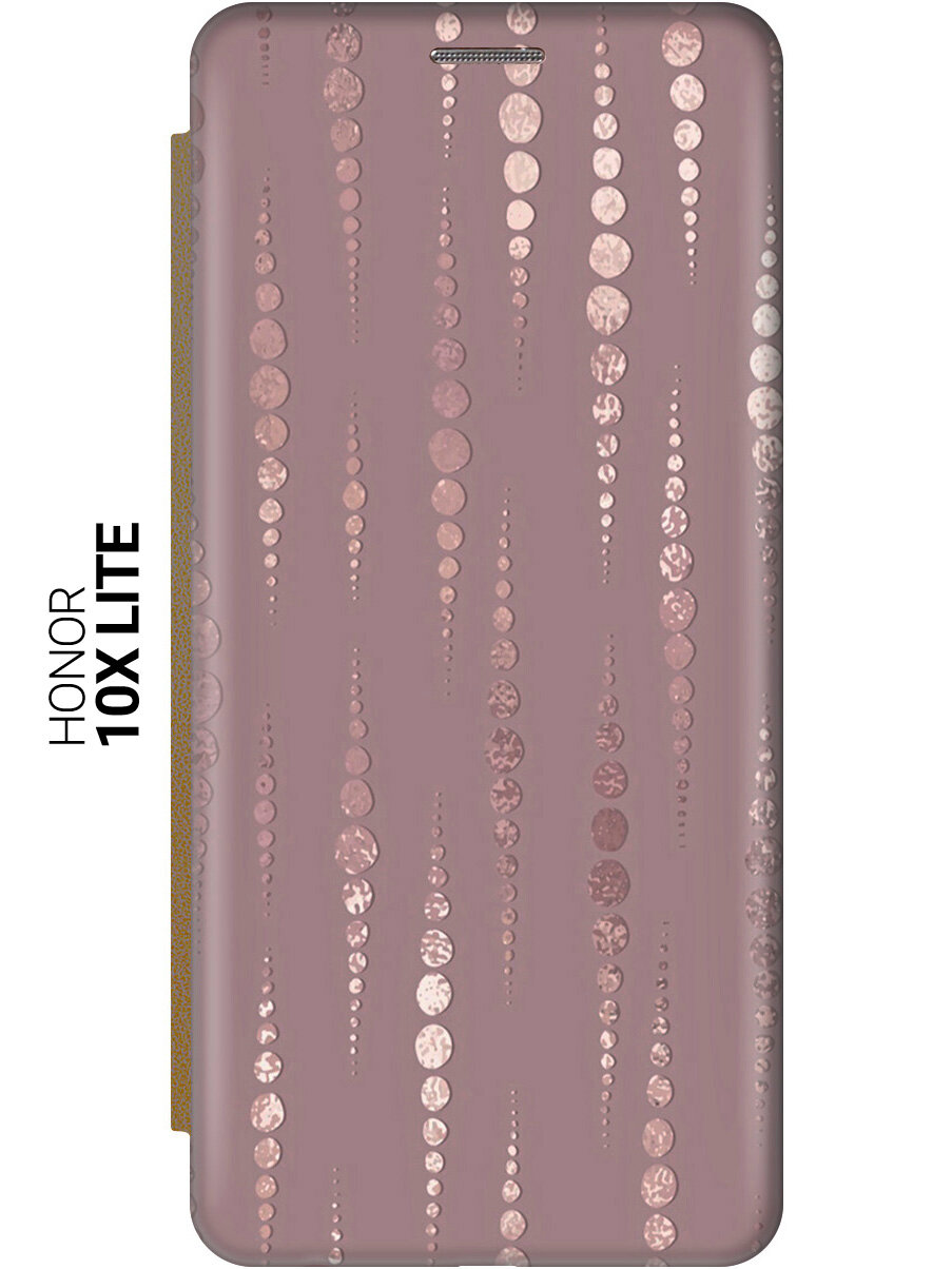 Чехол-книжка на Honor 10x Lite, Хонор 10Х Лайт с 3D принтом "Монеты в розовых песках" золотой