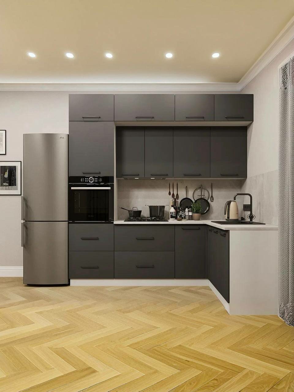 Модульная кухня угловая ЛДСП 2,4х1,6м графит со столешницей мебельный РАЙ У2.5