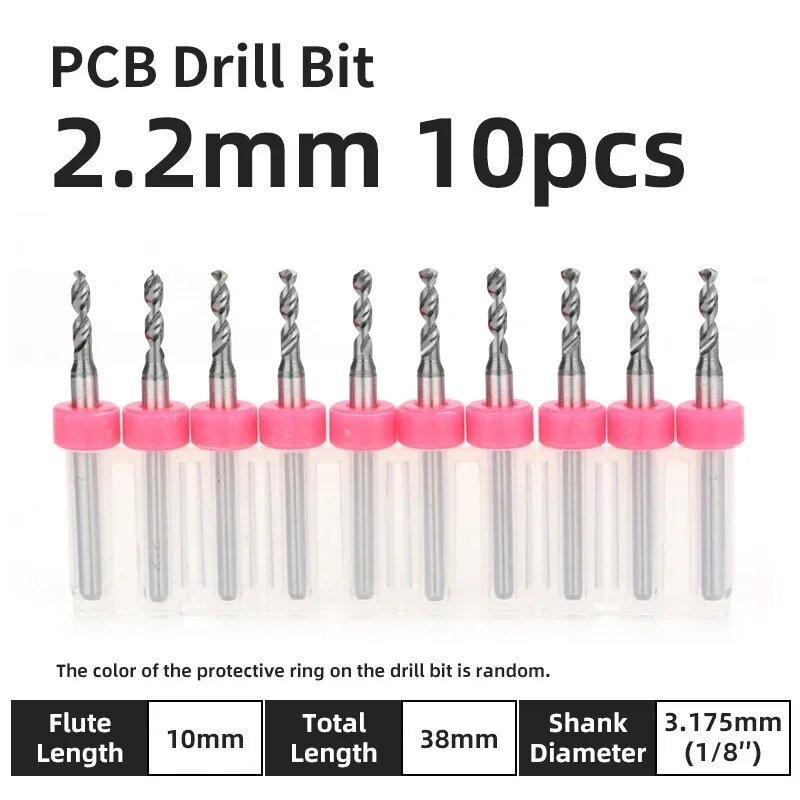 Набор сверл PCB 2.2 мм, 10 шт. (флейта 10 мм, 38 мм, 3.175 мм)