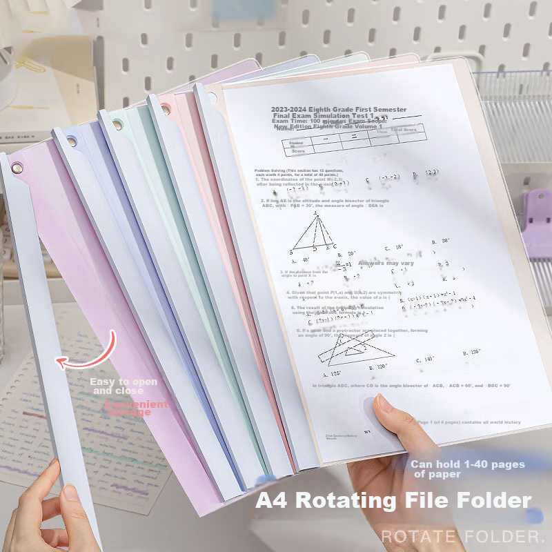 Jiamo Rotating Lever Arch File Folder, A4 Paper Storage Folder, Pull Rod Folder, Document Folder, Sliding Bar Folder, Loose-Leaf Folder, Transparent Insert Binding Tool, Macaron Rotating File Folder, 5-Pack — фото 1