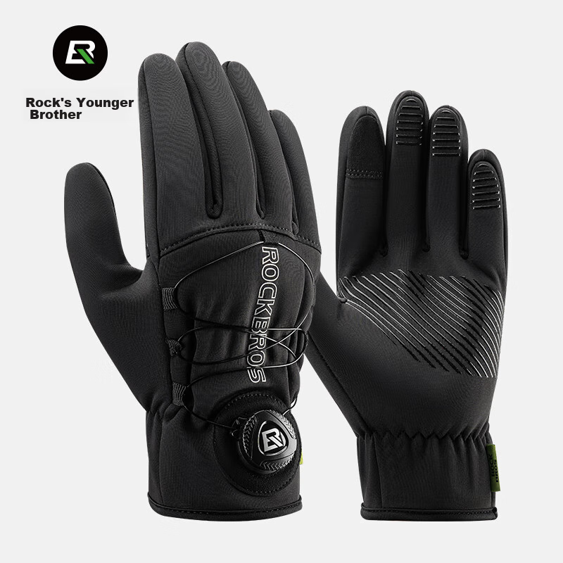 ROCKBROS Cycling Gloves Windproof Warm Road Mountain Bike Electric Bicycle Long Finger Knob Autumn Winter Season Black L