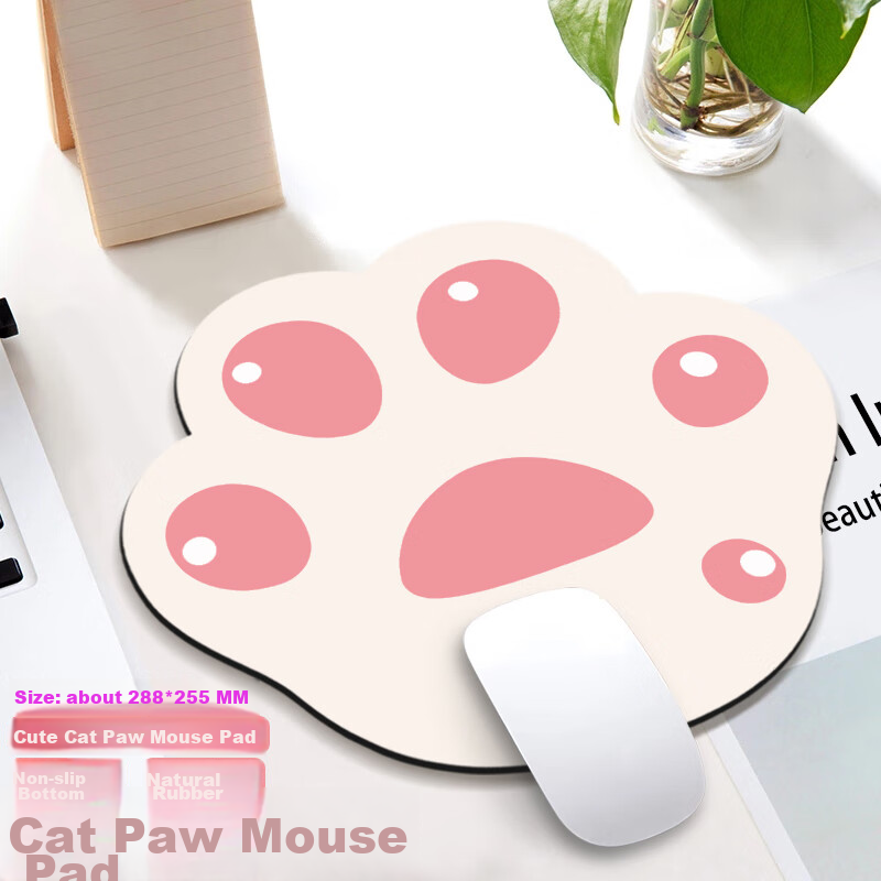 Juyingfeng Mouse Pad, Office Mouse Pad, Cat Paw Design, Creative Cartoon Pattern, Non-Slip Bottom, Washable, Portable, Laptop Mouse Pad, Cat Paw Series, Gray And White