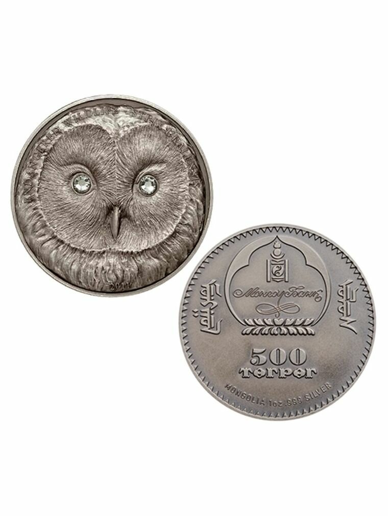 Монгольские 500 тугриков 2011 года Длиннохвостая неясыть, сувенирная копия монеты, нумизматика, деньги для коллекции