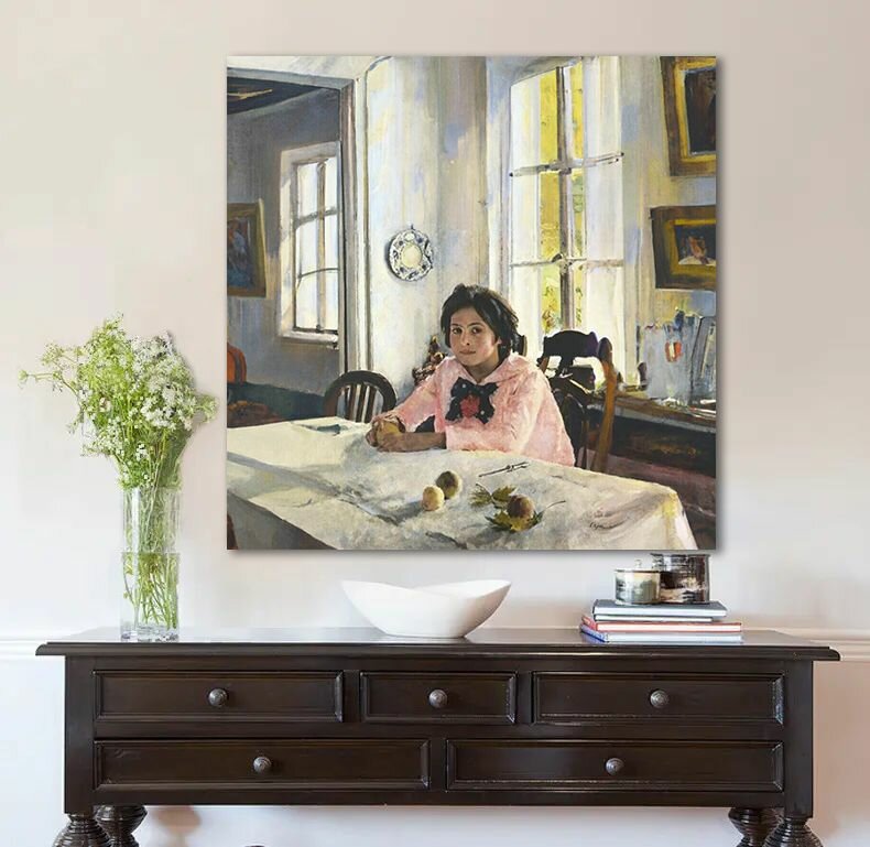 Картина ВсеКартины. тут "Девочка с персиками", 50x50 см, на подрамнике