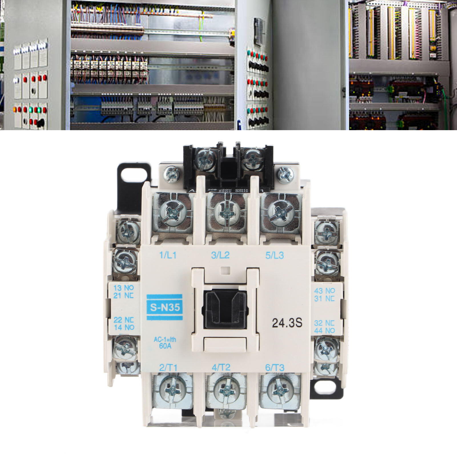 AC Contactor PC Copper Silver Contact 4NO 4NC 3 Pole 50 60HZ 60A 220V