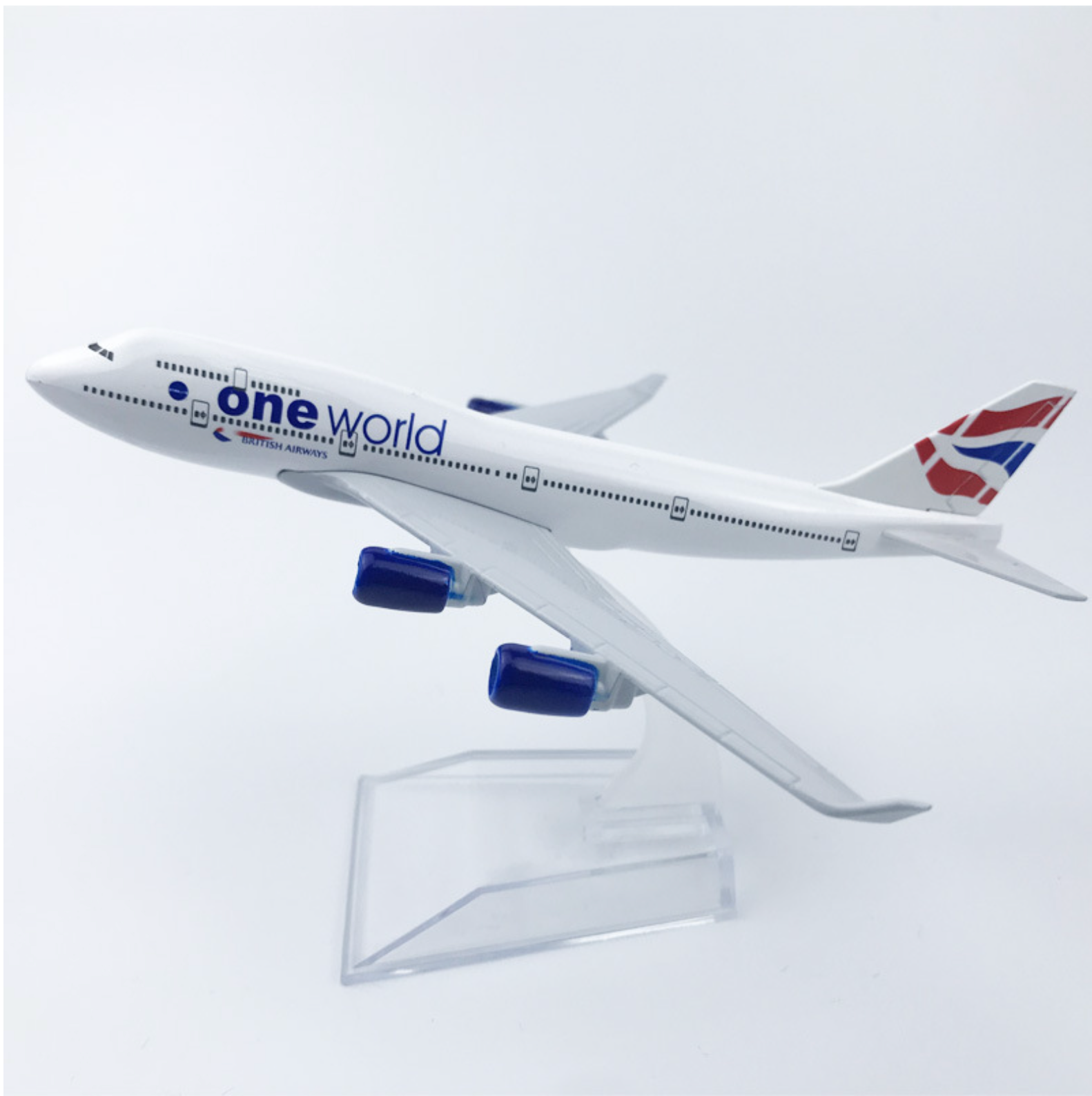 Металлическая модель самолета Oneworld Boeing 747 16 см на подставке