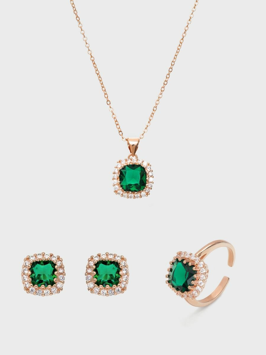 Серьги пусеты, изумруд синтетический