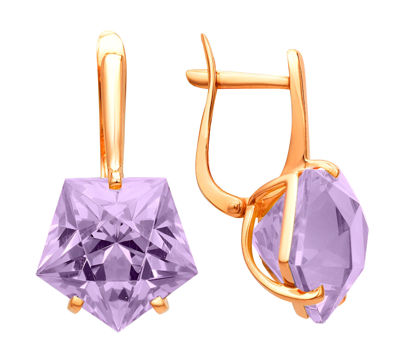 Серьги, красное золото, 585 проба, султанит, аметист