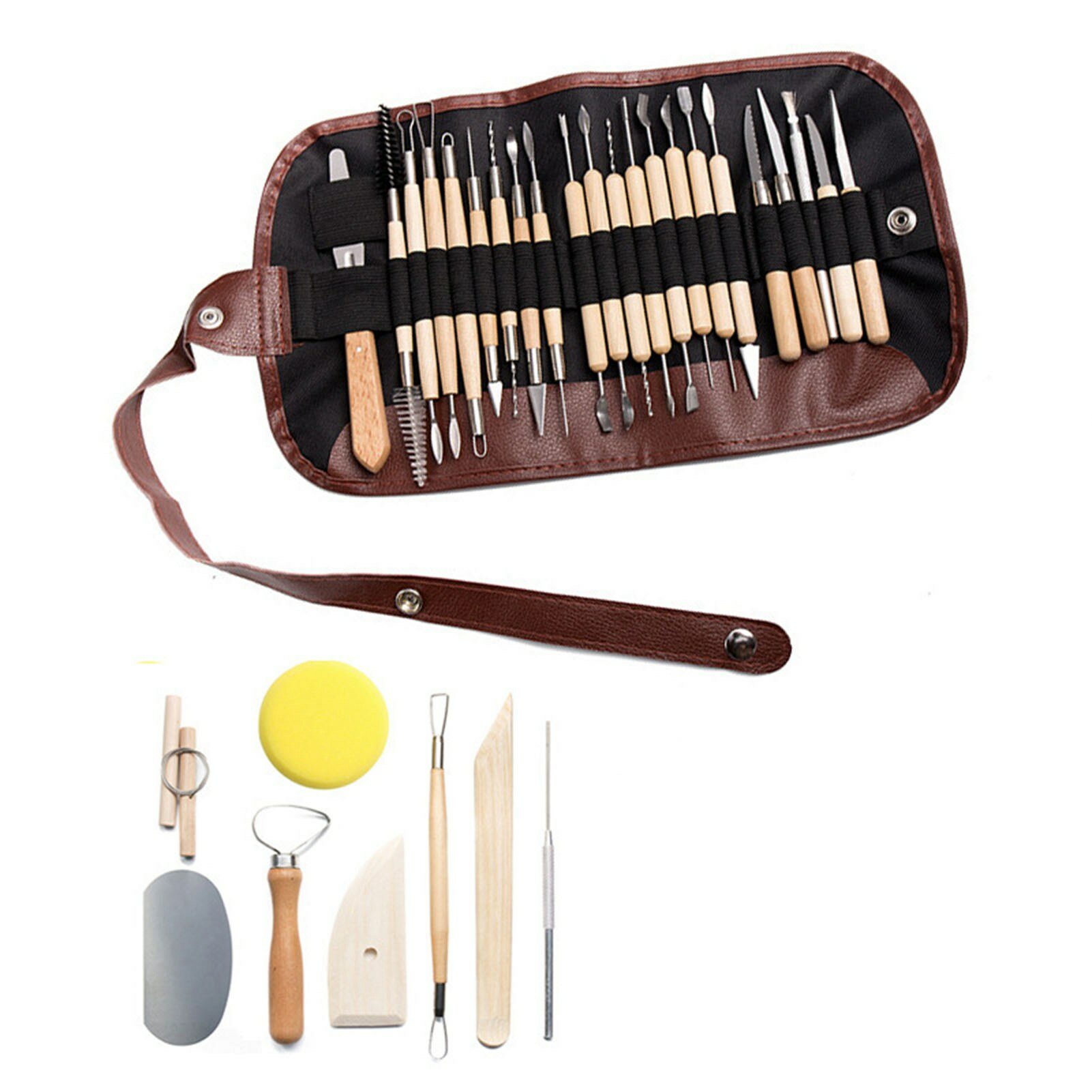 Набор из 30 инструментов для работы с полимерной глиной. Прочные деревянные и металлические ручки, удобные для использования. Широко используемые инструменты для лепки из глины и рукоделия.