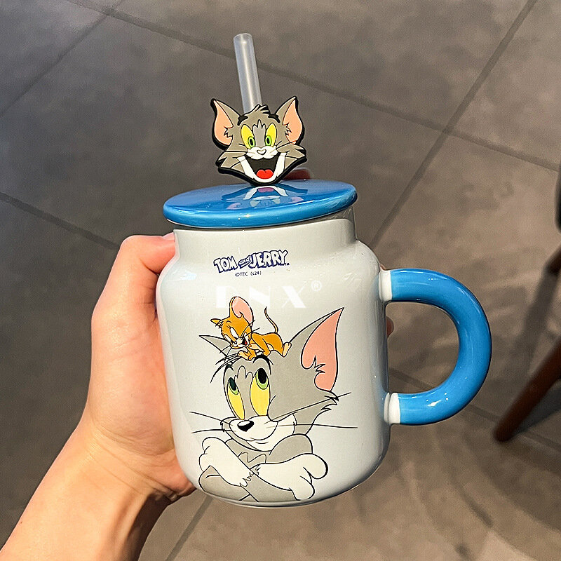 Кружка с изображением Тома и Джерри, керамическая кружка для воды большой емкости, для дома, дорогая, милая, женская, соломенная кружка