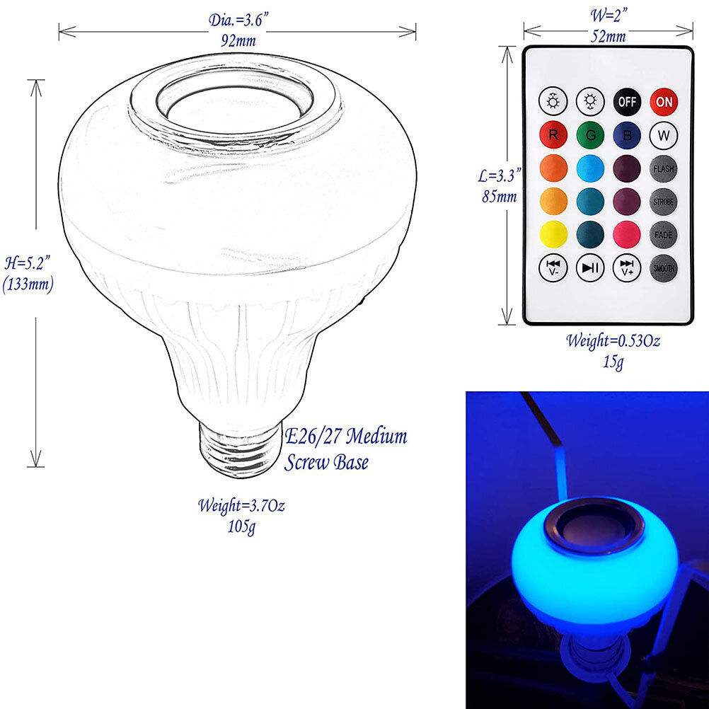 Музыкальная лампа Bluetooth с изменением цвета светодиодной лампы RGB с дистанционным управлением для вечеринки, домашнего бара в спальне