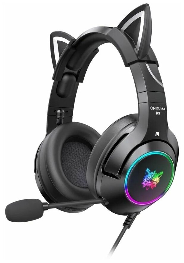 Игровые наушники с кошачьими ушками, Onikuma K9 для компьютера с микрофоном, PC, черные