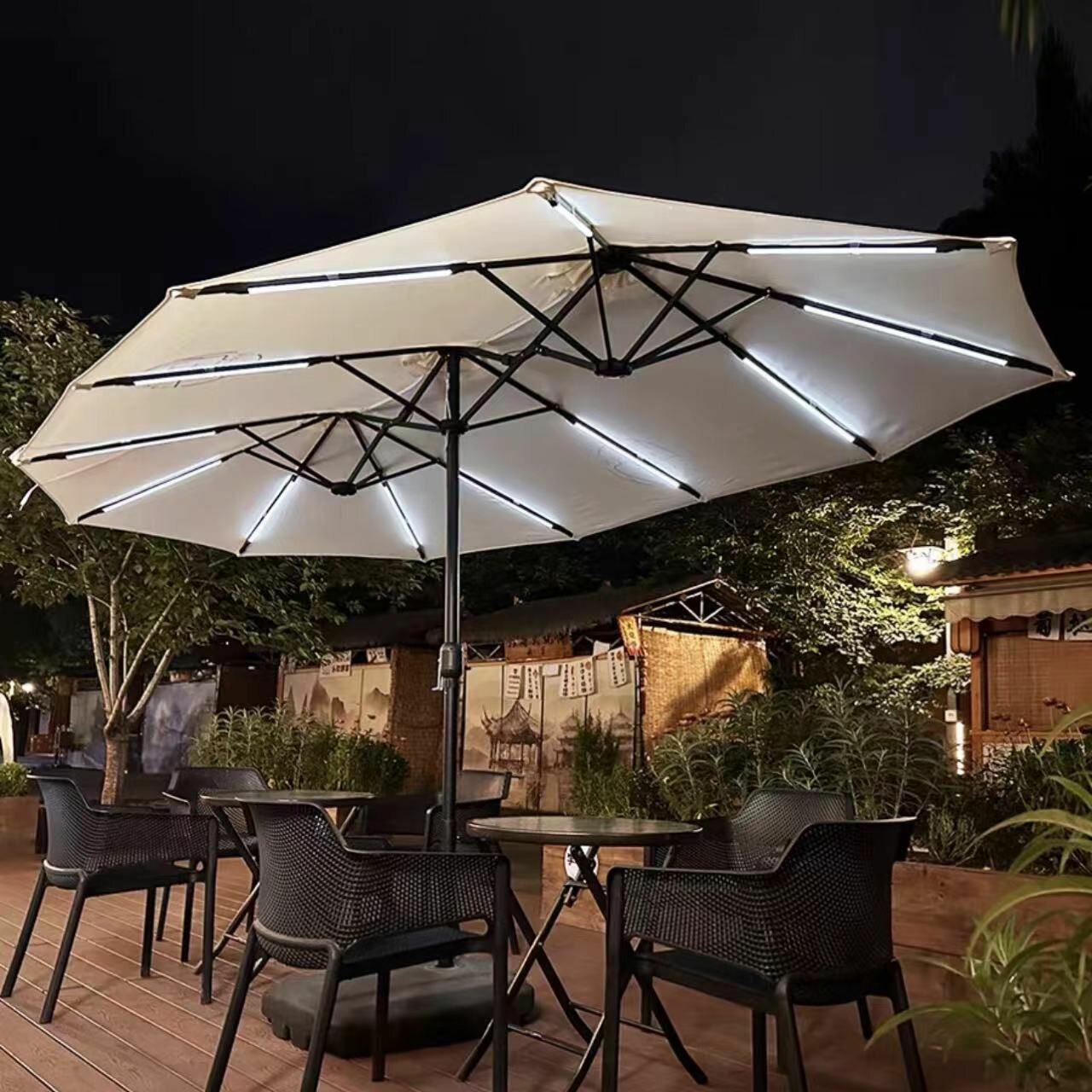 Большой садовый зонт с кронштейном, поворачивающийся на 360 градусов для защиты от солнца и дождя, используемый рыбалки и кемпинга, легкий и прочный, размером 455 см *265 см.