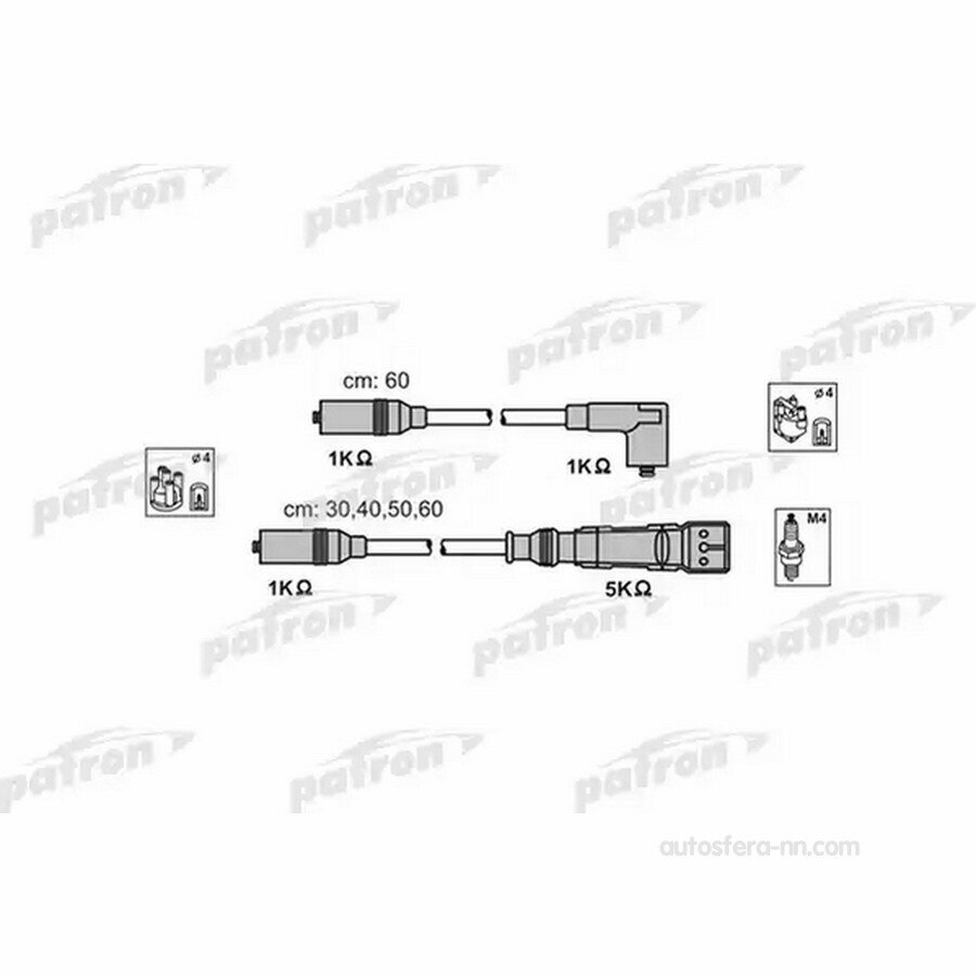PATRON PSCI1000 Комплект проводов ABM12P SEAT: CORDOBA 93-99, IBIZA II 93-99, TOLEDO I 91-99, VW: CADDY I 82-92, GOLF I Cabriolet 79-93, GOLF II 83-92, GOLF cabriolet 79-93