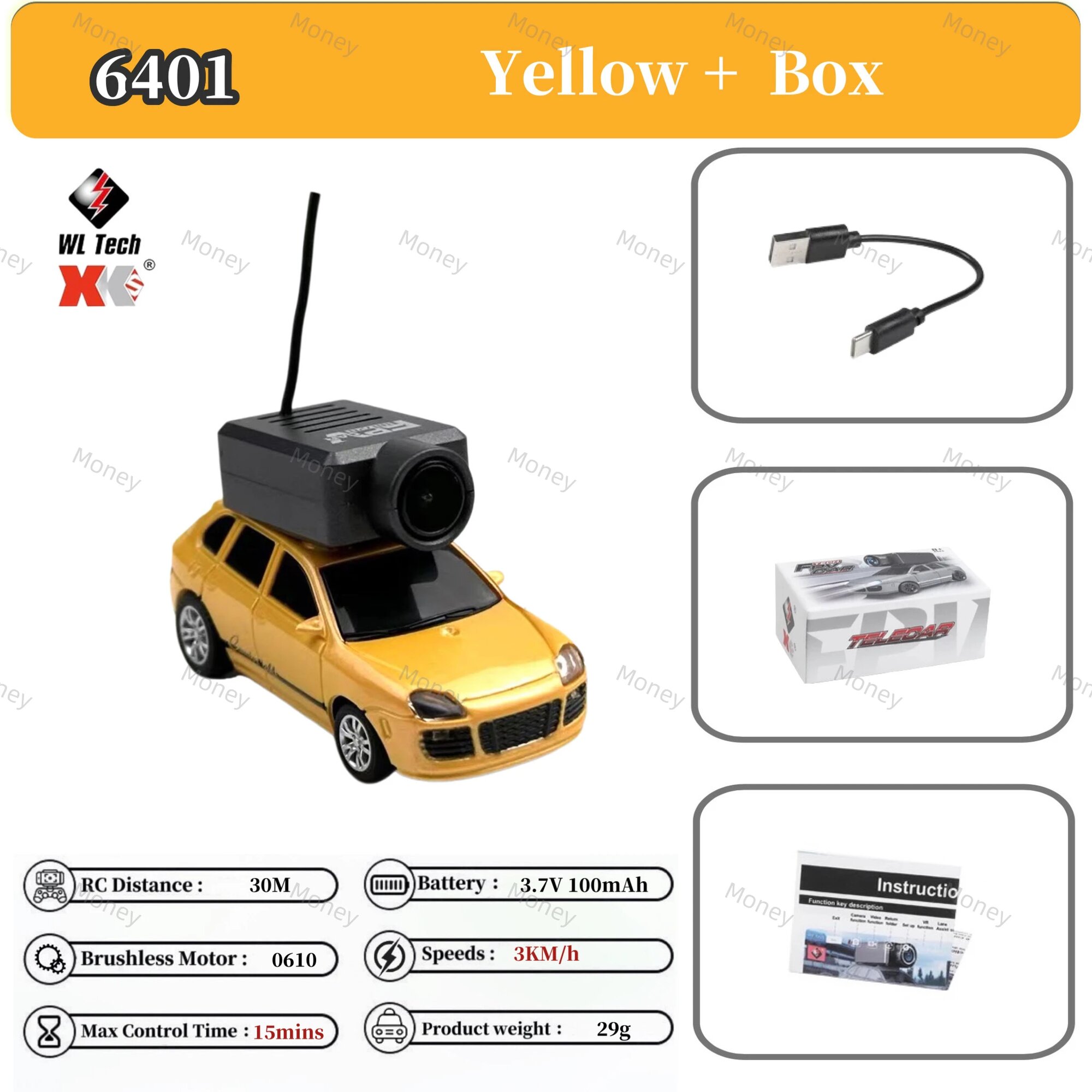 WLtoys 6401 Мини радиоуправляемый гоночный автомобиль Желтый, 6401-1b-Yellow