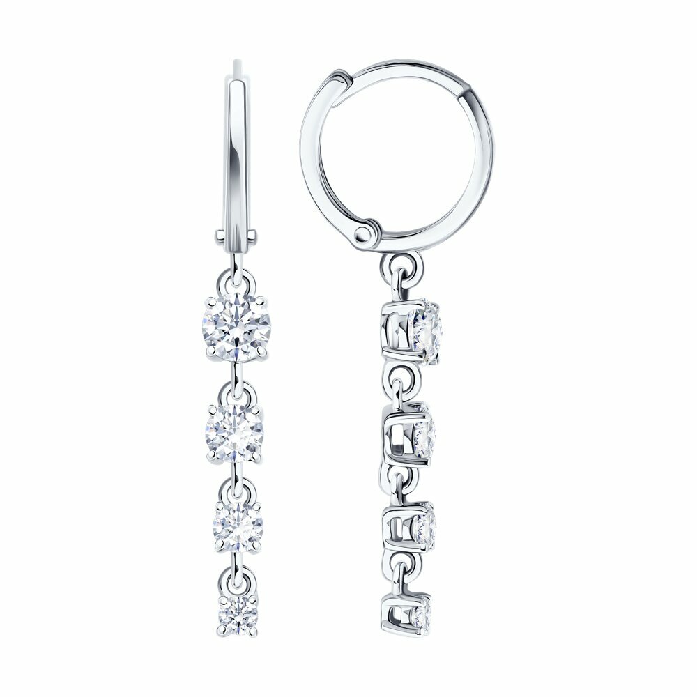 Серьги с подвесками, белое золото, 585 проба, фианит