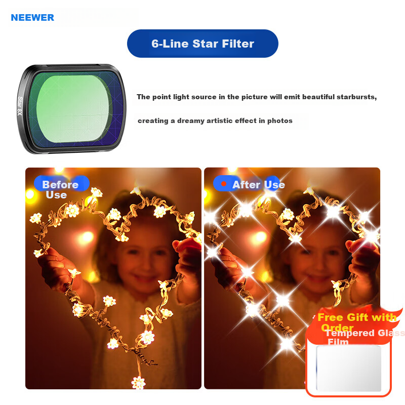 Neewer DJI Pocket 3 Filter Magnetic Quick Release 6-Line Star Filter Pocket 3 Movie Lens Shooting Dimming Polarizing Dimming Starlight Special Effects Wide-Angle Filter Accessories