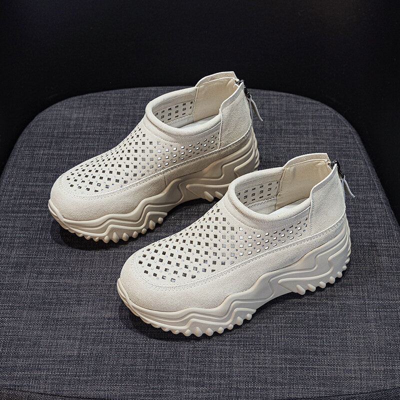 MOOCIE Дышащая спортивная обувь, женские сандалии, лето 2025, новые перфорированные спортивные туфли, женские сандалии, повседневная мода, универсальные, с внутренним усилением и полыми отверстиями, женская обувь