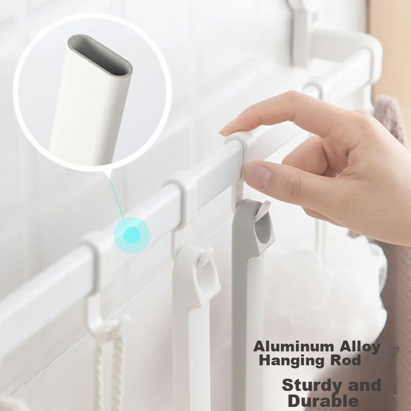 Camellia Hook Towel Rack, Bathroom Storage Shelf, No-Drill Toilet Organizer, Bath Towel Bar, White, 1 Piece