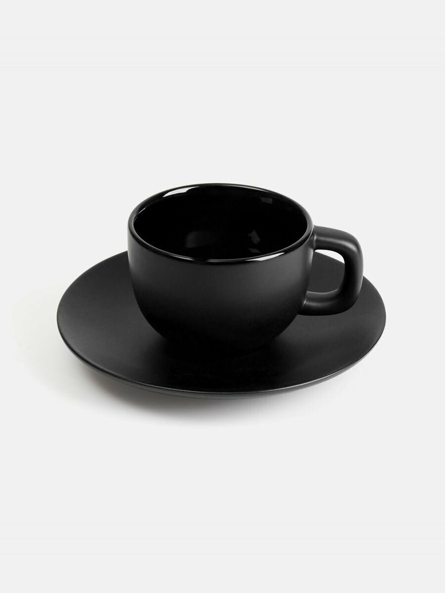 Чайная пара чашка с блюдцем подарочная керамическая матовая 200 мл, molti, Stansa, черная