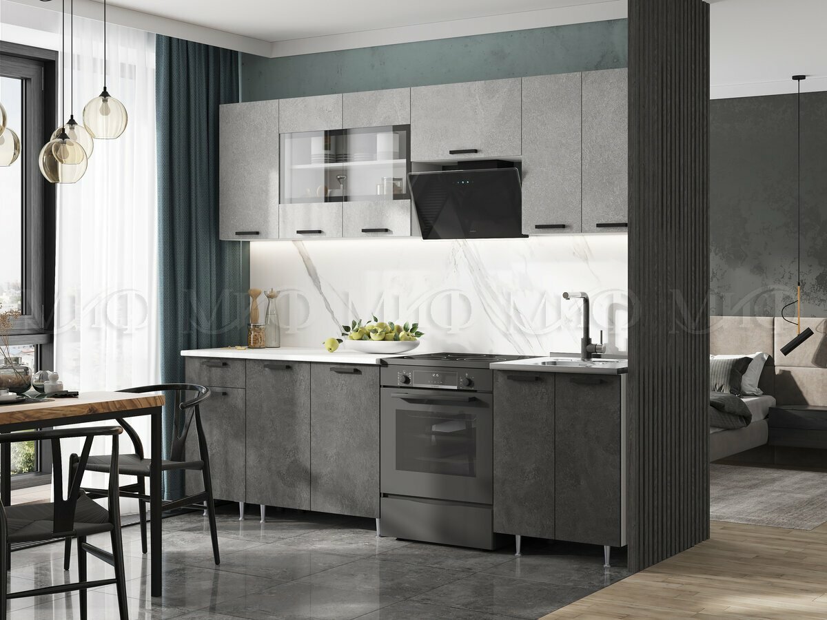 Кухня 240см Миф Рио NEW 2,4м (490) (Бетон светлый/Бетон темный, Белый (Антарес))