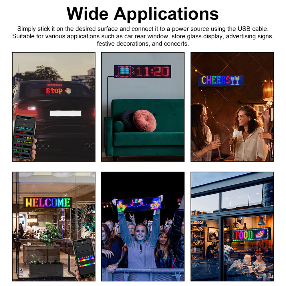 Гибкий LED-дисплей для авто, Bluetooth, APP, IP65, с пультом ДУ