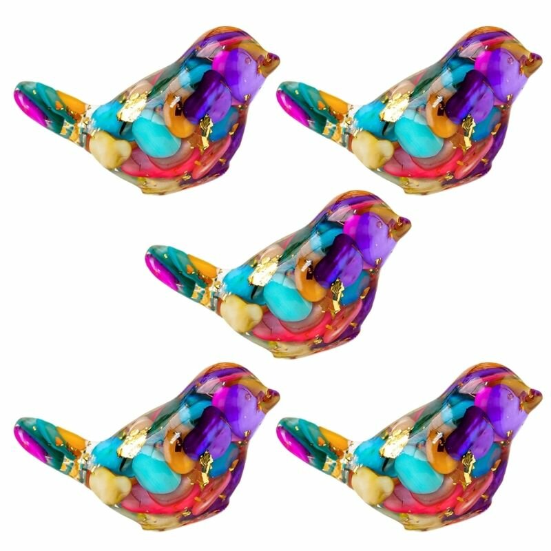 (5 шт) Птичка из натурального камня (радужный обсидиан/раковина)