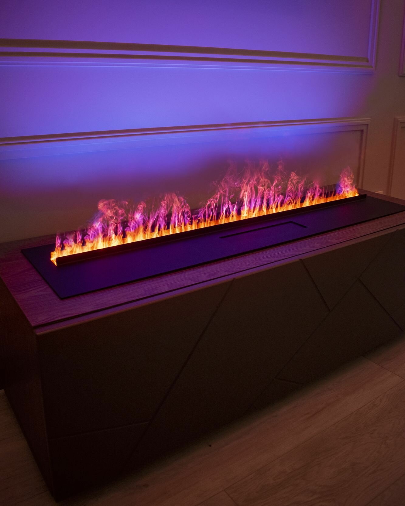 Электрический камин Schones Feuer 3D FireLine 1500 Blue (длина 153 см.) с эффектом синего пламени и управлением Яндекс Алисой (без стекла)