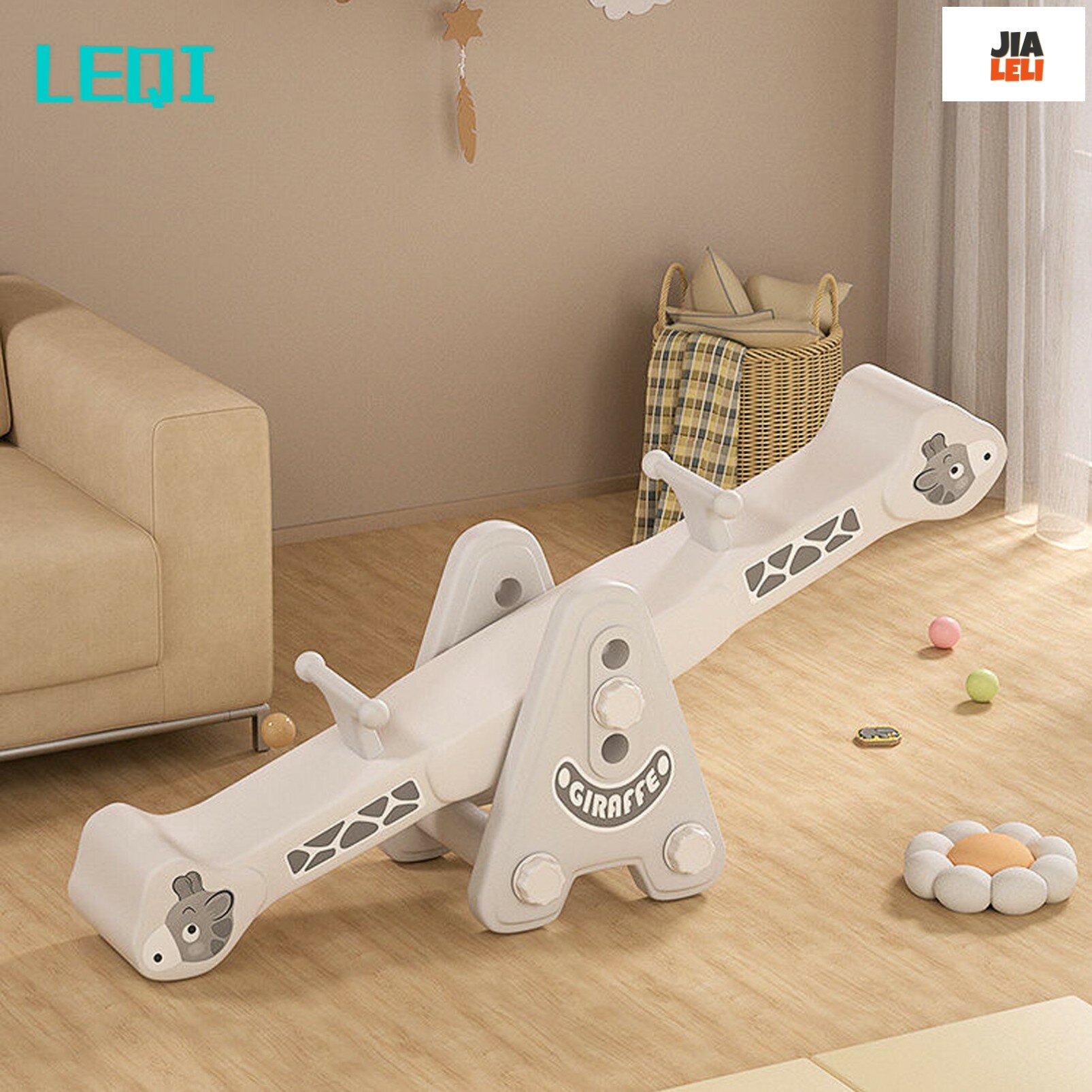 Детская двойная качалка, качалка балансир качели жираф, детская игрушка конь серый