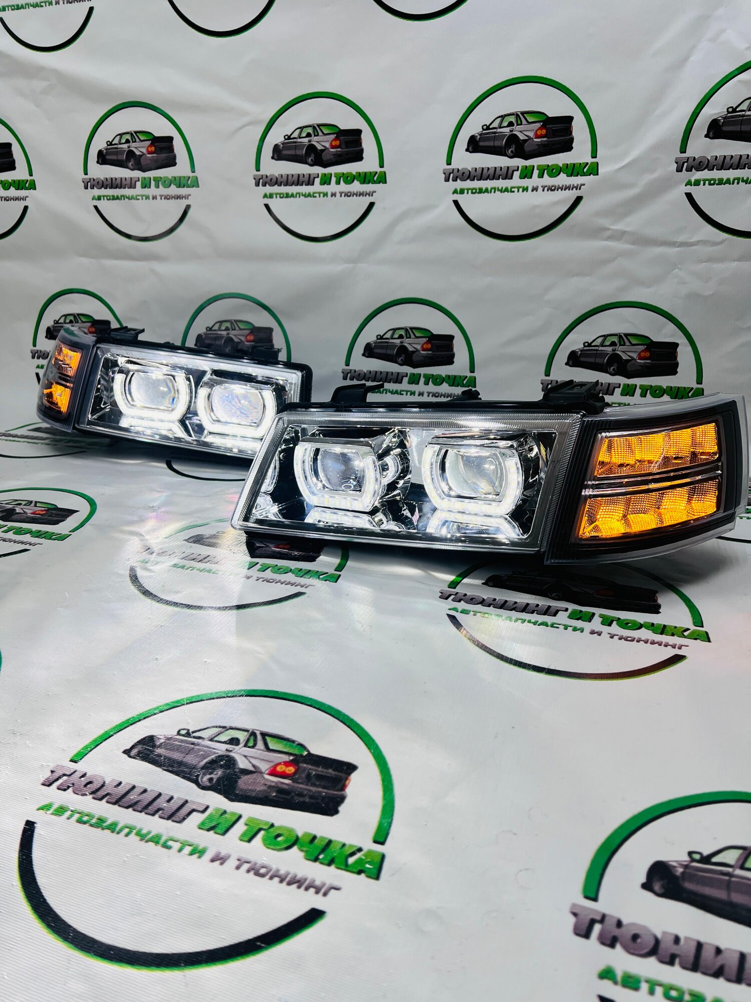 Фары передние ВАЗ 2110, 2111, 2112 Full Led bi-led хром маска в стиле BMW