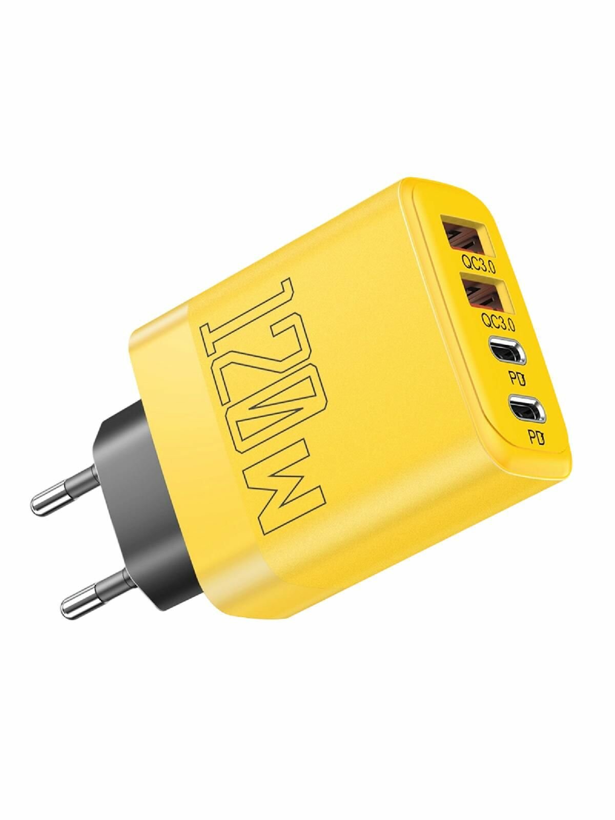 Сетевое зарядное устройство, Двойное зарядное устройство PD + 2USB мощностью 120 Вт европейского стандарта-желтое