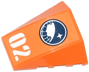 Wedge 4 x 4 Triple Curved No Studs with Arctic Explorer Logo and White '02' Pattern (Sticker) - Set 60034, 47753pb054 Orange U