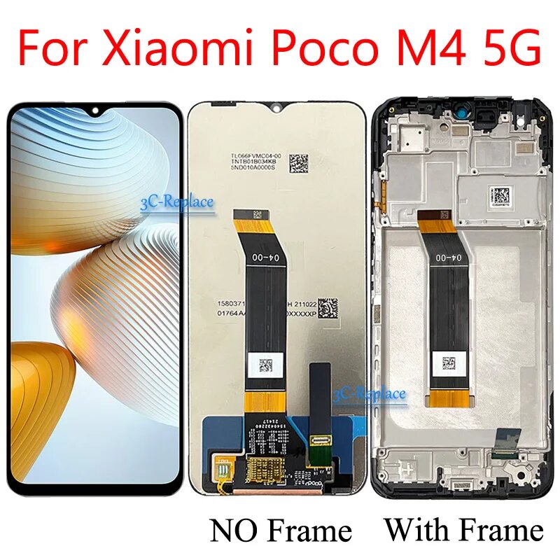 6,58 дюймов черный для Xiaomi Poco M4 5G полный ЖК-дисплей сенсорный экран планшета панель в сборе запасные части/рамка