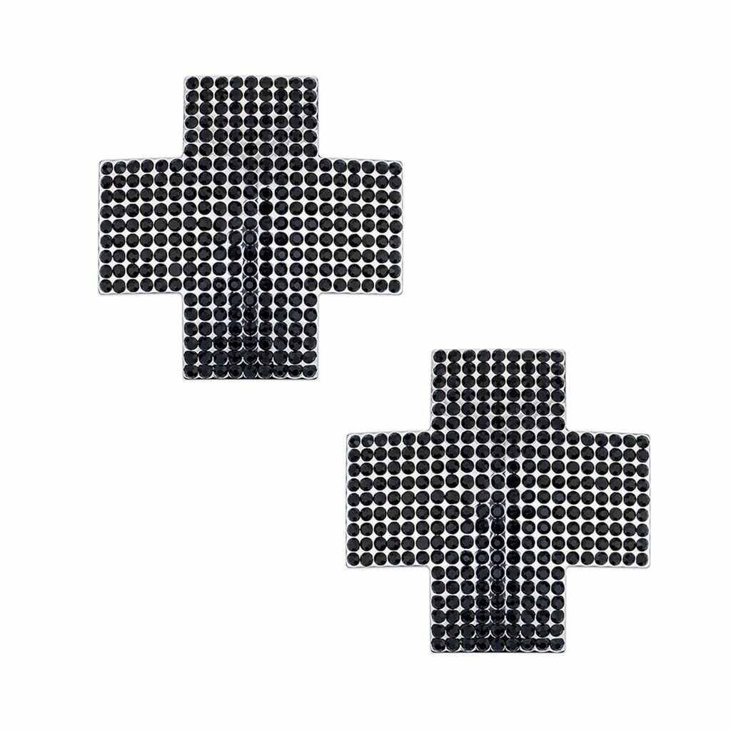 Крест со стразами на груди наклейка черная