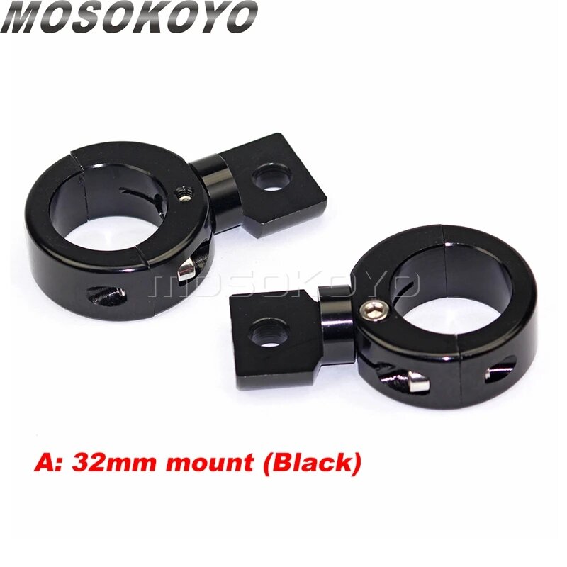 Мотоциклетные светодиодные зажимы для фар, кронштейн 32 мм, 25 мм, 22 мм, трубчатый зажим, комплект крепления, прожекторы, крепление для противотуманных фар, универсальные аксессуары A-32mm Black