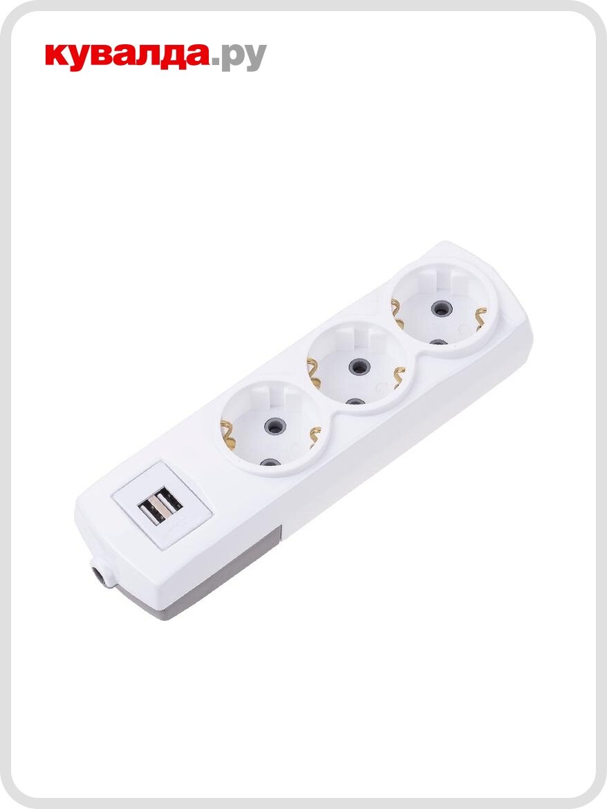 Удлинитель REXANT 13-4110 PREMIUM 3 гнезда, 3м, 3х1,5мм², с/з, 2 USB, белый