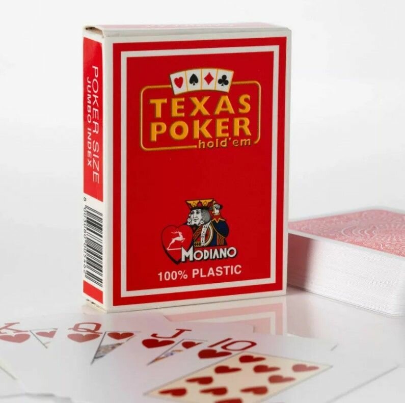 Карты Modiano Texas Poker 100% plastic 2 jumbo index red