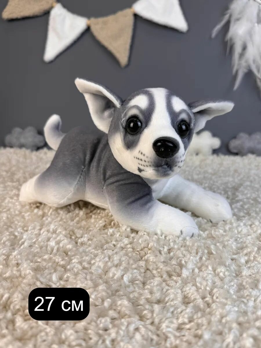 Мягкая игрушка акимбо КИТ "Щенок Хаски", развивающая, серая/белая, 27см