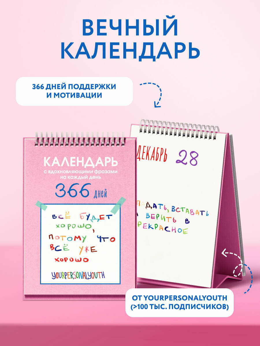 Комарова К. С. Все будет хорошо. Календарь с вдохновляющими фразами на каждый день от канала “Твоя личная юность”. Вечный настольный календарь-домик