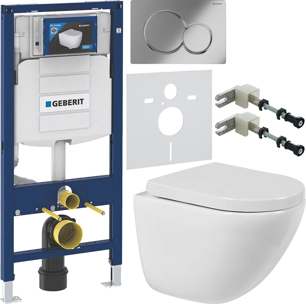 Комплект 6 в 1 Унитаз подвесной BelBagno Amanda BB051CHR безободковый / Сиденье Norma BB865SC с микролифтом / Инсталляция Geberit Duofix UP 320 111.300.00.5 (111.950.00.6), Кнопка Sigma 01 115.770.21