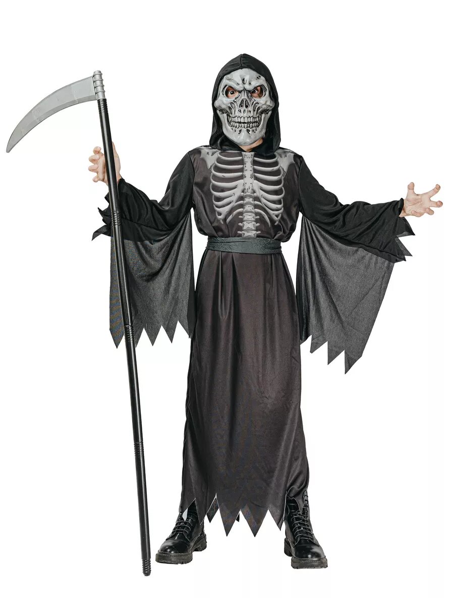 Карнавальный костюм Смерти скелета детский, черный, M (120-130 см)