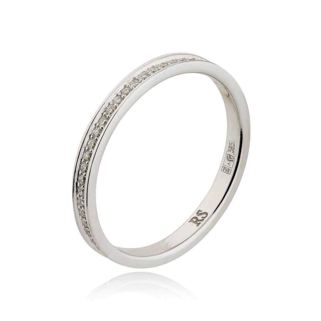 Кольцо обручальное, дорожка, белое золото, 585 проба, бриллиант