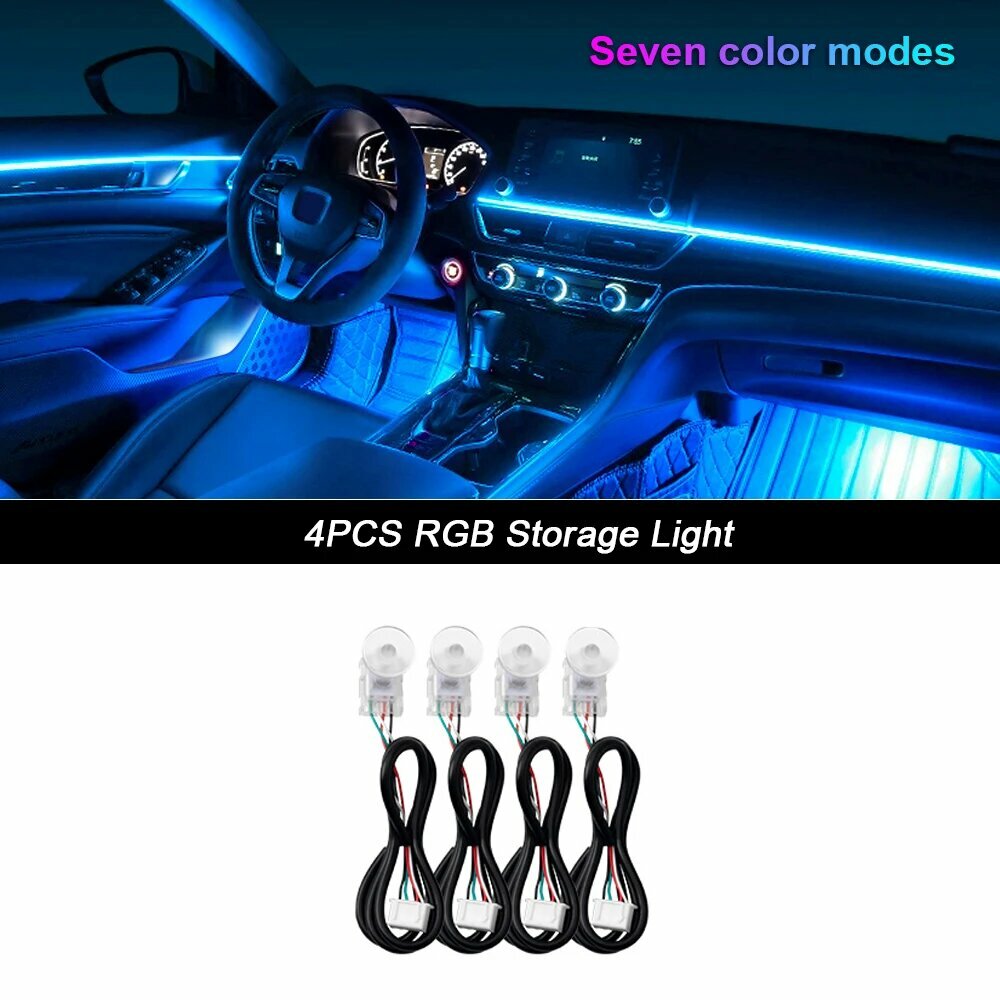 4шт RGB автомобильный свет для салона, 7 цветов