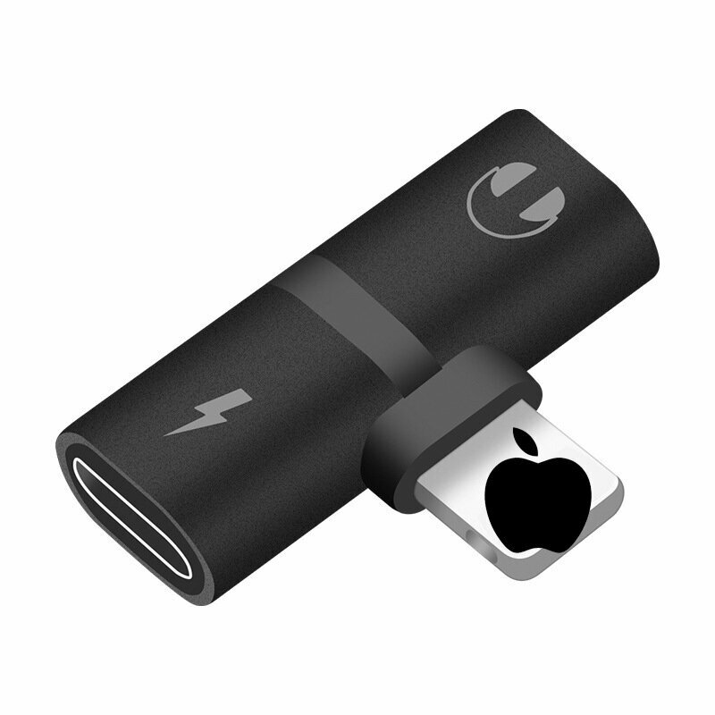Адаптер для зарядки и аудио Apple iPhone, двойная функция, черный, совместимость с iPhone 12-15 серии, 1 шт