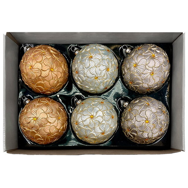 Набор стеклянных шаров Rosolina - Flower Fantasy 10 см, 6 шт, Christmas Deluxe (Кристмас Делюкс), 13960-набор